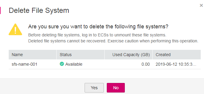 Deleting A File System — Scalable File Service User Guide 8158